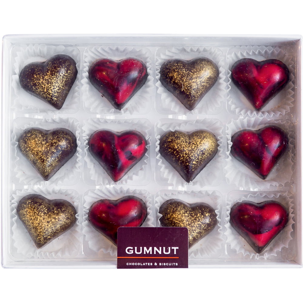 Red & Gold Hearts Chocolates – Gumnut Biscuits & Chocolates